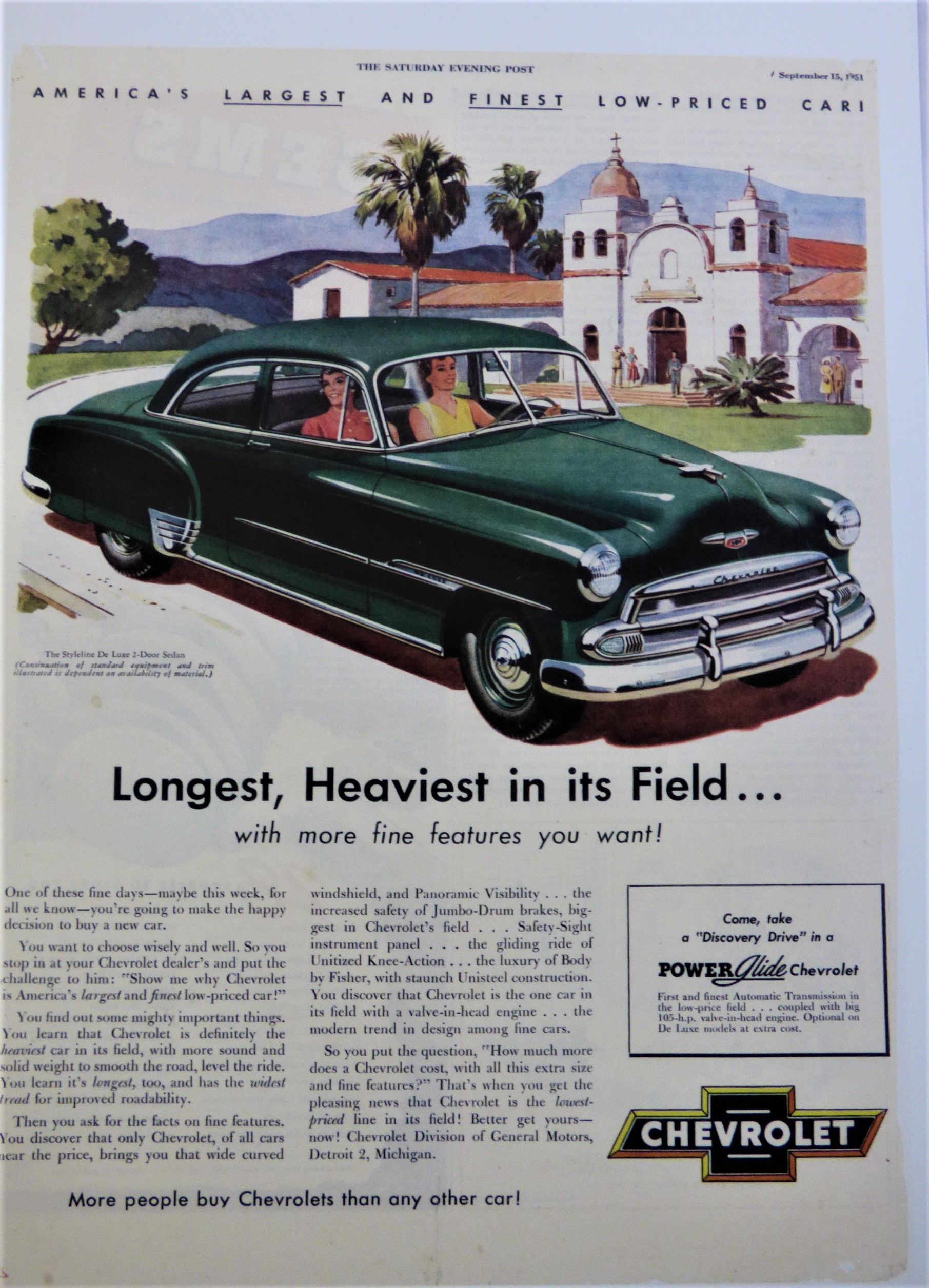Chevrolet Styleline de luxe 2 door sedan 1951 A4 classic car poster ...